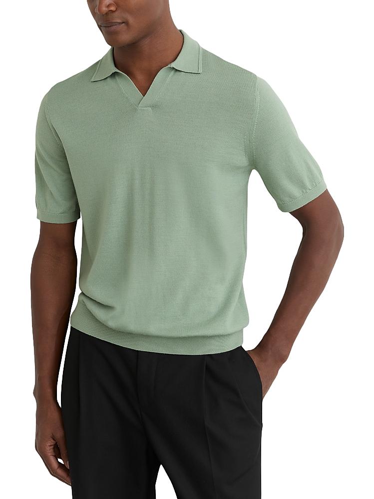 REISS duchie short sleeve open collar merino polo shirt